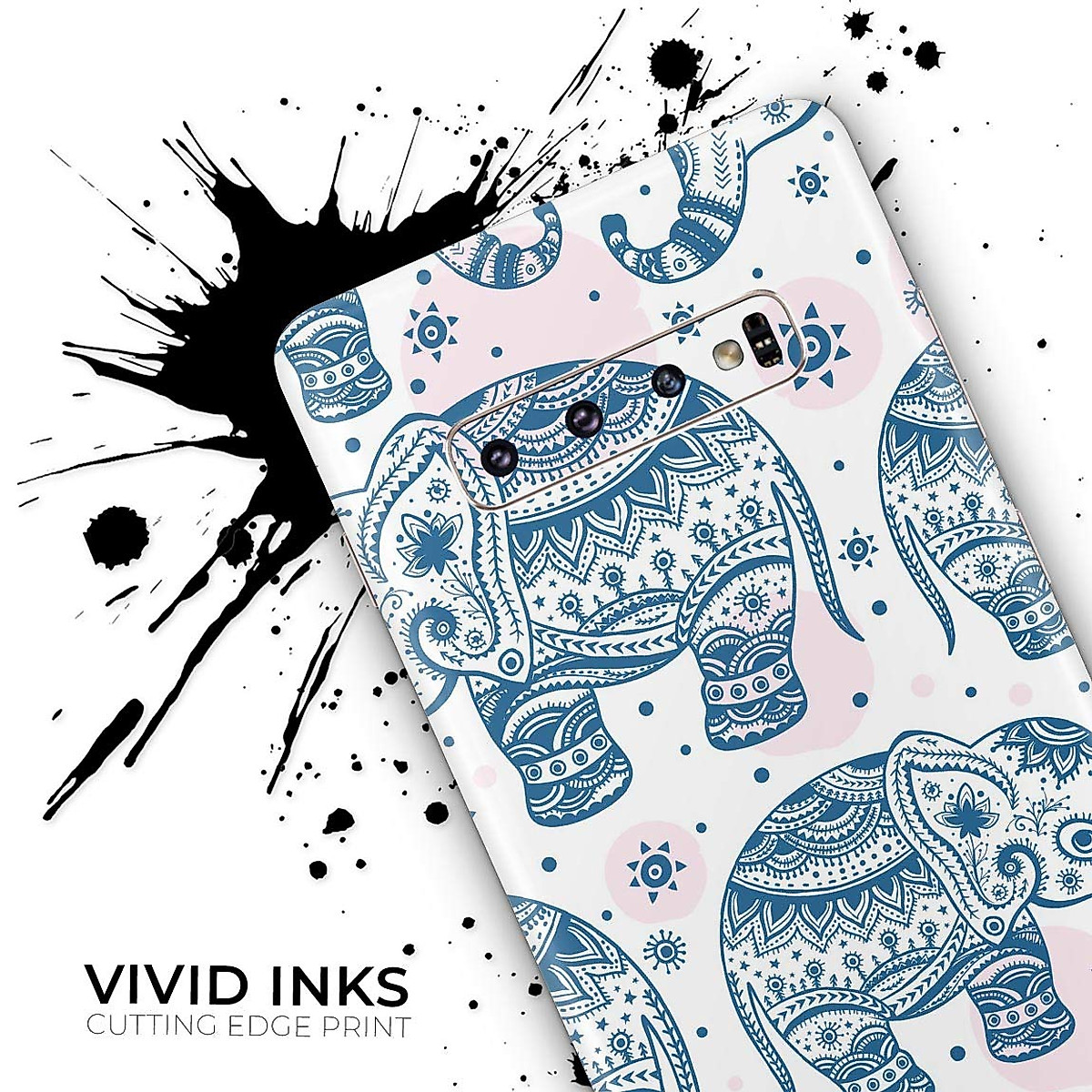 DesignSkinz Ethnic Navy Seamless Aztec Elephant Protective Vinyl Decal Wrap Skin Cover Compatible with The Samsung Galaxy S20 (Screen Trim & Back Glass Skin)