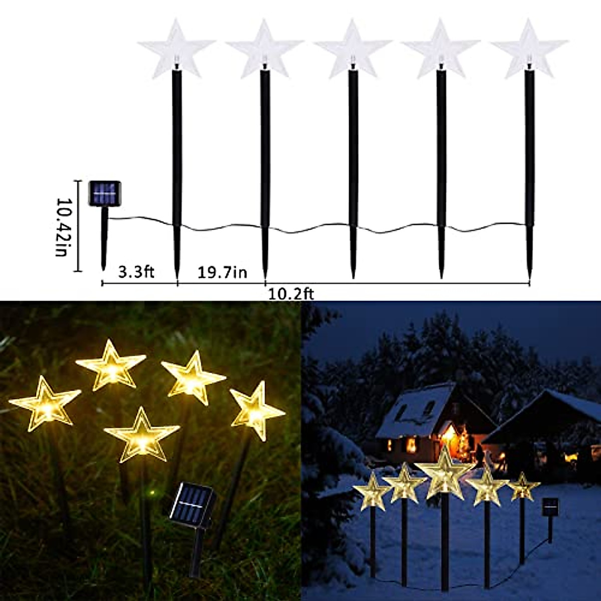 Folomie Solar Pathway Lights Outdoor Waterproof, Warm White Star Christmas Pathway Lights, 5 Pack Outdoor Landscape Stake Lights for Garden Patio Yard Christmas Decorations(Star)