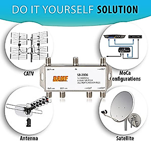 BAMF 6 Way Coaxial Cable Splitter, Bi-Directional Coax MoCA 5-2300MHz, RG6 Compatible, Nickel Plated Cable Splitter 2 Way Internet and TV Splitter, Satellite, Antenna, Analog/Digital Connections
