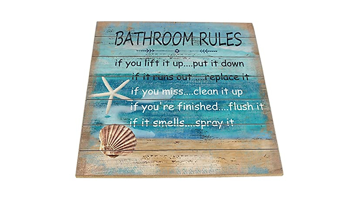 Funny Seashells Bathroom Rules Sign for Beach Decor