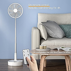 Greheywos Portable Foldable Fan with Remote Control, 7200mah Rechargeable USB Standing Fan, 7.8'' Super Quiet Table Fan with 4 Speeds, Timing Function Folding Fan, Suitable for Home Office Camp Travel