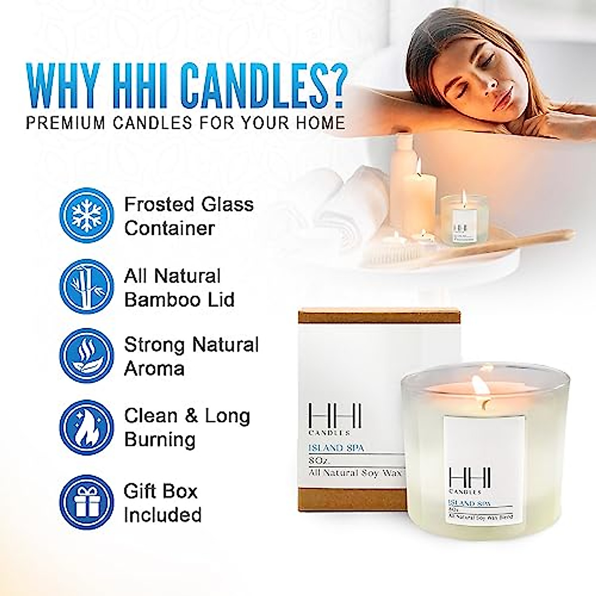 All-Natural Scented Soy Relaxation Candle | Island Spa Candle | A Fresh Blend of Eucalyptus and Citrus | Large Eight Ounce Single Wick Spa Candles | Long Burn time | HHI Candles