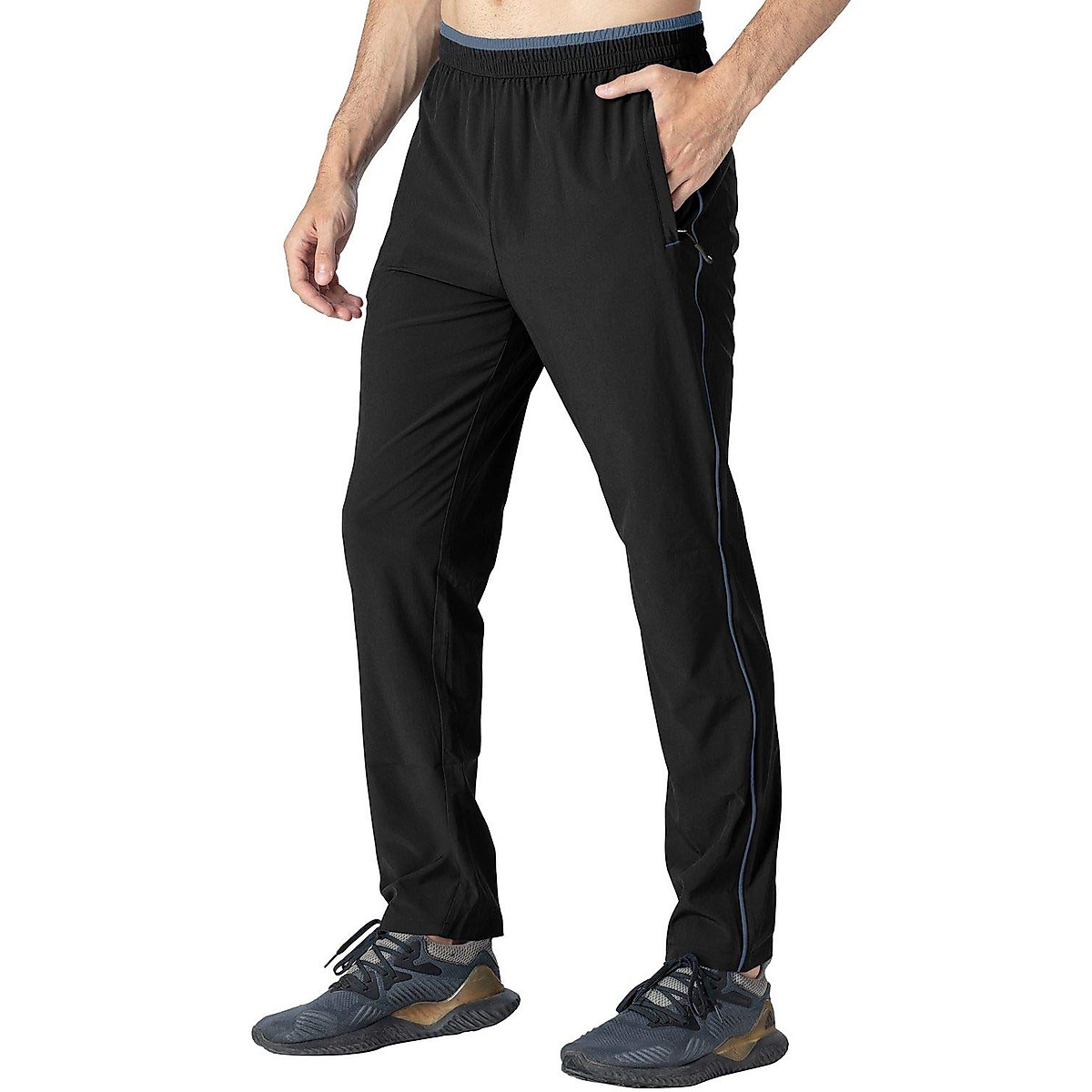 Rdruko Men's Sweat Pants Lightweight Workout Gym Jogging Track Athletic Pants Zipper Pockets Black Gray X-Large