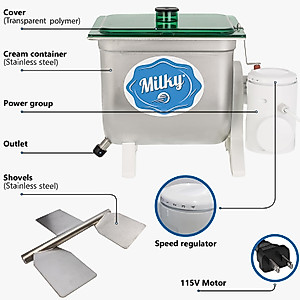 Electric Butter Churn Milky FJ 10 (115V) | Made of Stainless Steel | Fresh Homemade Butter in 20-30 minutes | Easy to Use | 0.9 Gallon Capacity | Made in the EU | 2-Year Warranty