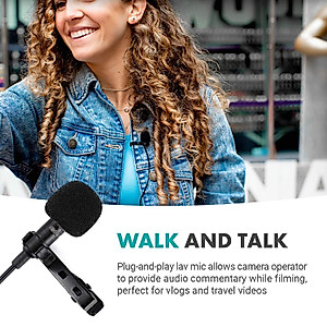 Movo DOM1 3.5mm TRS Lavalier Omnidirectional Condenser Microphone for Camera Microphone Compatible with DSLR Cameras, Recorders and More