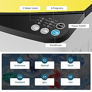 Portable Washing Machine, ARLIME Compact Mini Full-Automatic Laundry 2-In -1 Washer & Spin Dryer 7.7lbs Capacity W/Drainage Pump & Long Hose For Condo, Apartments, Dorms, RV’s Camping Living (Yellow)