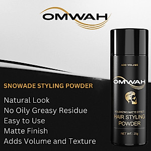 OMWAH SNOWADE Hair Styling Powder (25g) - All Natural Look Mens Hair Powder - Adds Volume and Texture - No Oil or Greasy Residue