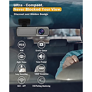 Dash Cam 1080P WiFi Dash Camera for Cars, Dash cam Front with App, Car Camera with Night Vision, 170° Wide Angle WDR, 24 Hours Parking Mode, G-Sensor, Loop Recording, Support 128GB Max - Car Charger