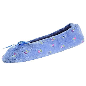 isotoner Women's Ballerina Slippers, Periwinkle Soft Tie Bow, 9.5-10.5