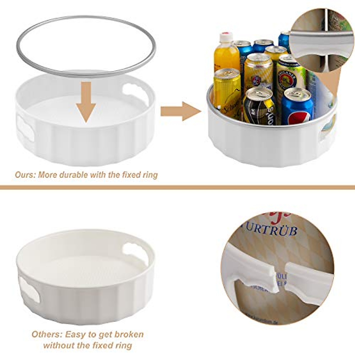 Lazy Susan 2 Pack, Upgraded 360° Turntable Storage Containers Organizer Non-Slip Spice Rack Organizer for Kitchen Cabinet Bathroom Pantry Fridge Cupboard - 12'' and 9''