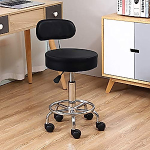 KKTONER PU Leather Rolling Stool Mid-Back with Footrest Height Adjustable Office Computer Home Drafting Swivel Task Chair with Wheels (Black)