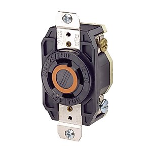 Leviton 2710 30 Amp, 125/250 Volt, Flush Mounting Locking Receptacle, Industrial Grade, Grounding, V-0-MAX, Black