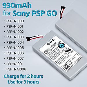 OSTENT 3.7V 930mAh Rechargeable Battery Pack Replacement for Sony PSP GO PSP-N1000/N1001/N1002/N1003/N1004