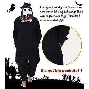 Dodheah Plague Doctor Onesie Costume Black Steampunk Jumpsuit Cartoon Pajamas Cosplay One-piece Halloween Dress Up Outift for Adult Grey M