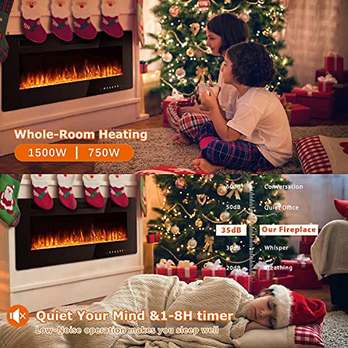 Vitesse 50 inch Ultra-Thin Electric Fireplace in-Wall Recessed and Wall Mounted Fireplace Heater,Linear Fireplace with Multicolor Flame,Timer,Low Noise,750/1500W,Touch Screen & Remote Control(50’’)