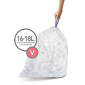 simplehuman 18 Liter/4.8 Gallon Butterfly Lid Kitchen Step Trash Can, Brushed Stainless Steel & Code V Custom Fit Drawstring Trash Bags in Dispenser Packs, 16-18 Liter/4.2-4.8 Gallon, Clear –60 Liners