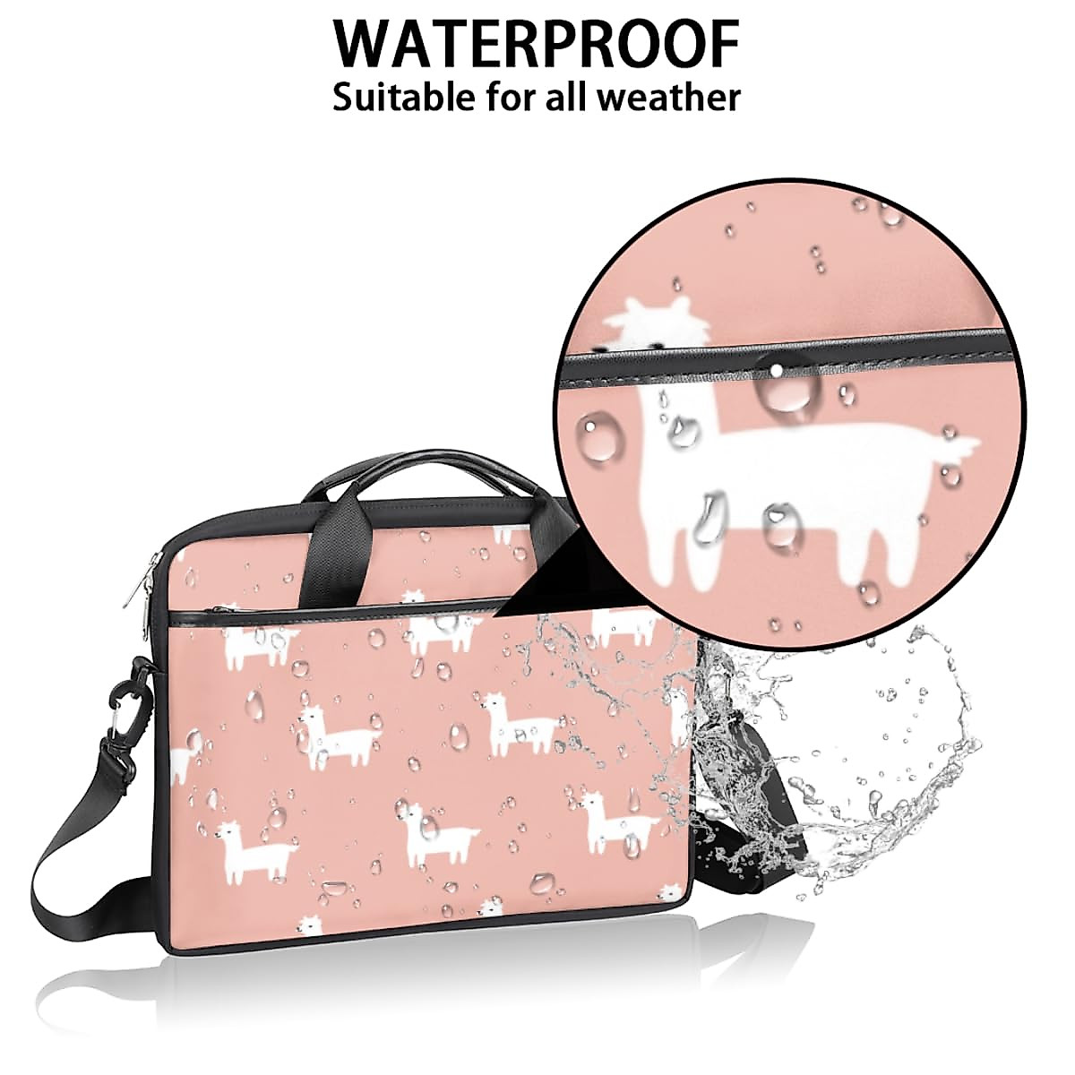 Alpacas Laptop Computer Bag Waterproof Shoulder Messenger Bag 13-15 inch Durable Laptop Tote Bag with Shoulder Strap Handle Lightweight Crossbody Briefcase