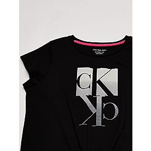 Calvin Klein Girls' Short Sleeve Tie Front Knot Graphic T-Shirt, Black Gradient, 8-10