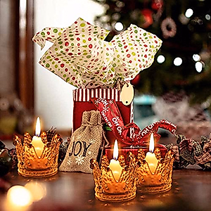 Vixdonos Votive Candle Holders Set of 6 Crown Glass Tealight Candle Holder for Wedding, Party and Home Decor (Gold Tips)