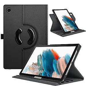TiMOVO Compatible with Samsung Galaxy Tab A8 10.5 Case 2022, Galaxy A8 Tablet Case SM-X200/SM-X205, 90 Degree Rotating Swivel Leather Cover, Multiple Viewing Angles Folding Stand Case, Black