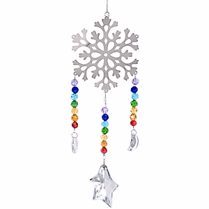 WEISIPU Crystals Ball Prisms Suncatchers - Hanging Ornament Crystals Big Snowflake Suncatchers with Clear Crystal Ball for Garden Decoration, Car Pendant, Christmas Decoration (Big Snowflake) …