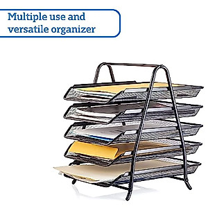 Halter Steel Mesh 5-Tier Shelf Tray Organizer for Desktop - Letter-Size - Black