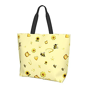 Gelxicu Cute Bee Shoulder Tote Bags Bee Casual Bag Cute Shoulder Handbags Shopping Handbag Grocery Bags