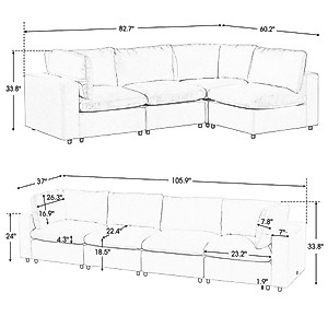 WILLIAMSPACE Modular Sectional Sofa for Living Room, Upholstered 4 Seater Sofa Couch Furniture, Reversible Couch for Apartment (Beige)