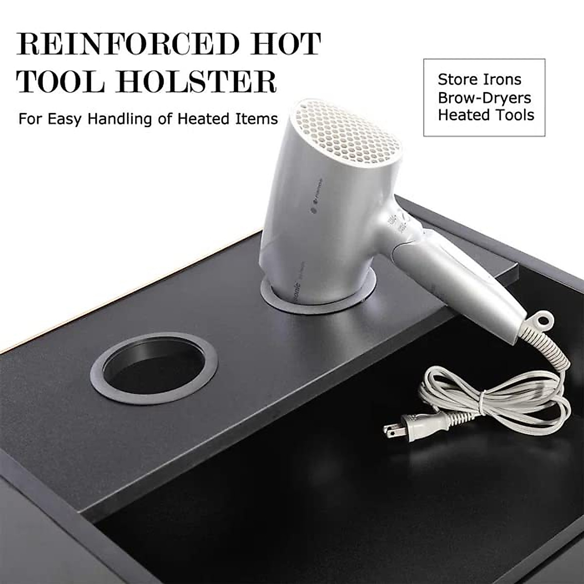 Beauty Salon Station with Drawers, Salon Rolling Cart, Barber Organizer with Wheels, Hair Stylist Equipment Makeup Spa Cart, Hairdryer Holder, Black