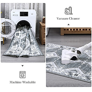 RUGSREAL Area Rug Living Room Rugs 8x10 Large Machine Washable Boho Carpets Moroccan Diamond Washable Rug Non Slip Non Shedding Low Pile Rug for Laundry Bedroom Living Room, Grey