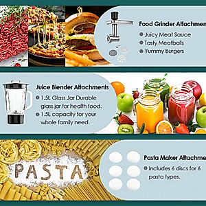 COOKLEE 6-IN-1 Stand Mixer, 8.5 Qt. Multifunctional Electric Kitchen Mixer with Beater, Whisk, Dough Hook, Meat Grinder and Other Accessories for Most Home Cooks, SM-1507BM, Silvery