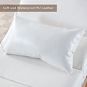 Taiweny Rocking Chair Nursery, PU Leather Upholstered Rocker Recliner Chair with Pillows & Foot Rest, Armless Lounge Chairs Nursing Glider for Living Room Bedroom Office (PU, White)