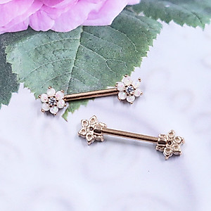 BODY16G CZCZ 14G Flower Nipple Rings 316L Stainless Steel Nipple Ring Opal Nipple Barbell Nipple Piercing Jewelry for Women