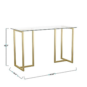 Martha Stewart Eli Home Office Desk with Glass Top and Steel Frame, Polished Brass