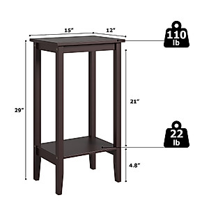FOTOSOK Tall End Table with 2-Tier Storage Shelf, Small Sofa Side Table Nightstand for Living Room Hallway Small Spaces, Dark Brown