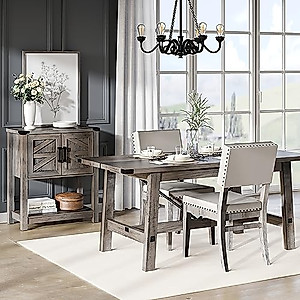WAMPAT 6 Person Modern Dining Room Table, 67.7 Inch Rectangular Wood Kitchen Table, Rustic Grey