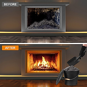 Fireplace Ash Bucket with Lid Shovel, Hand Broom and Gloves, 2.6 Gallon Charcoal Wood Fire Pits Burning Stoves, Coal/Large Pellet Metal Buckets/Hot Wood Carrier Pail Fire Pits Ash Can Cleaning Tools