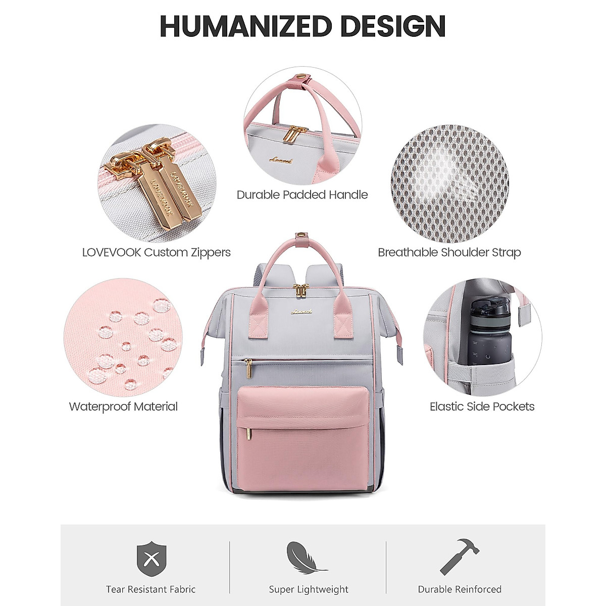 LOVEVOOK Laptop Backpack for Women Teacher Nurse Bag, 15.6 Inch Womens Work Bags, Waterproof Travel Backpack Purse, Business Computer Laptop Bag with USB Port