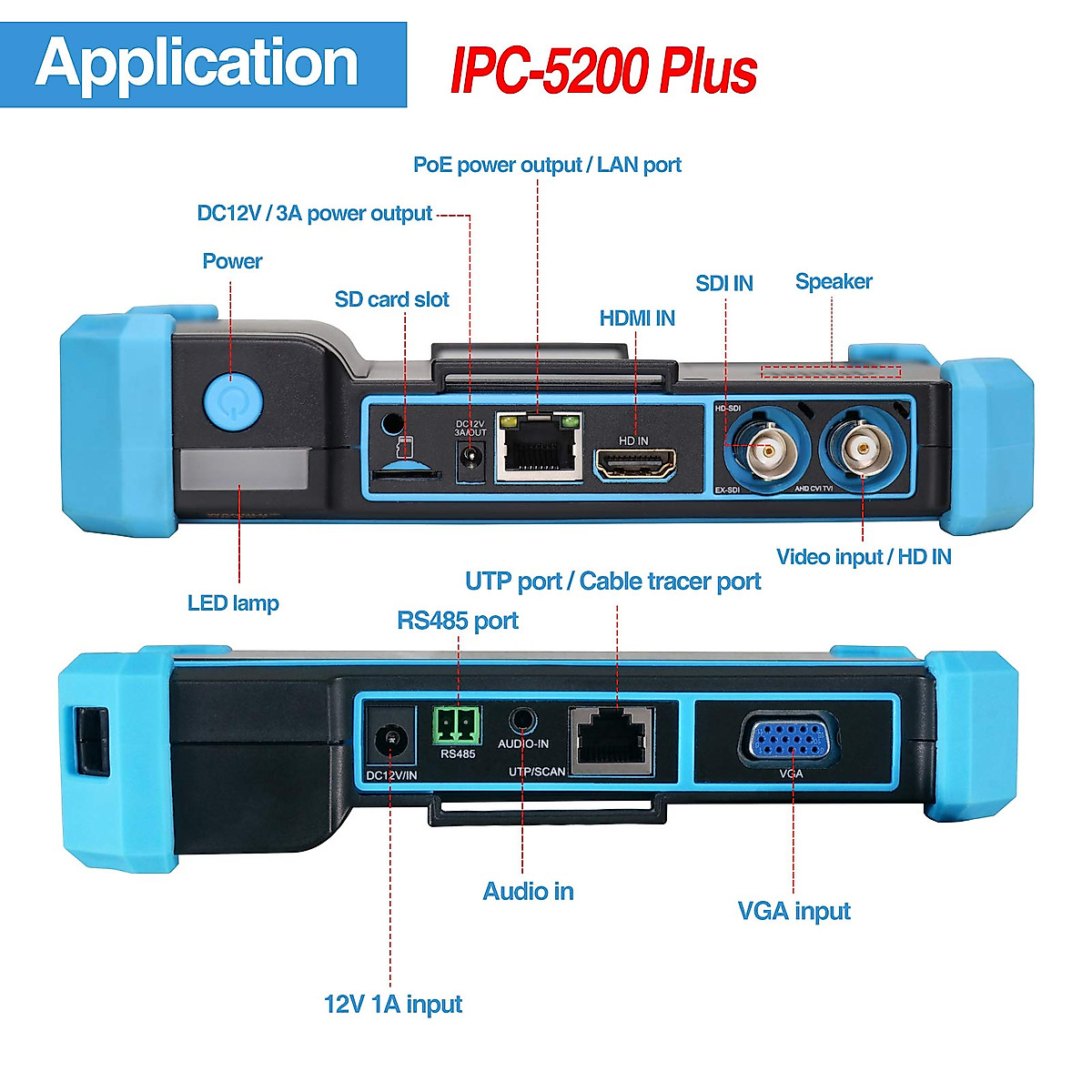 Rsrteng IP Camera Tester, IPC-5200 Plus 8MP AHD CVI TVI SDI CVBS IP Camera Test 4K HD Display Video Monitor 5inch IPS Touch Screen IPC Tester Support POE PTZ RS485 HDMI & VGA Input DC12V Output