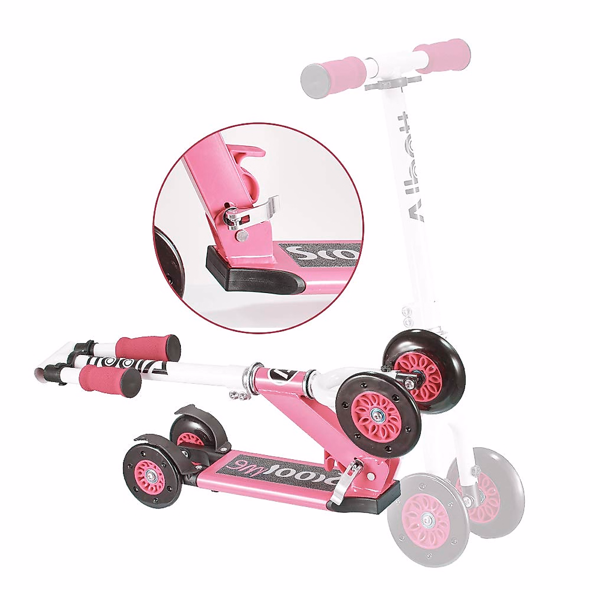 Albott Kid Scooter My 1st Scooter Folding Removable 4 Wheel Scooters for Kids 3 Growth Stage Transformer Toddler Scooters Age 3-5 (Pink)