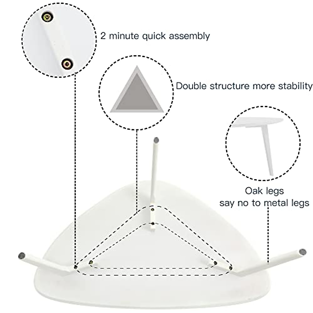 Small Oval Coffee Table Wood Mid Century Modern Coffee Tables Minimalist Farmhouse Style Chic for Living Room,Natural Wooden Texture,Unique Triangle Tabletop,Oak Leg,White 38.5"
