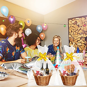 Tatuo 6 Sets 9.8 x 5.1 Inch Wicker Basket with Gift Bags and Ribbons Rattan Baskets Bulk with Handle Gifts Empty Basket for Easter Egg Gathering Storage Wedding Graduation Baby Shower