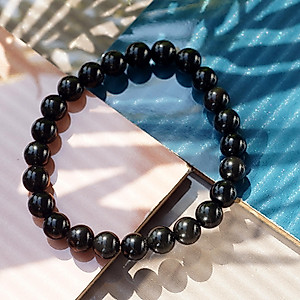 Ultimate Protection Bracelet - Handmade Natural Black Obsidian Bracelet - Gemstone 8mm Round Beads Natural Stone Yoga Bracelet - Boho Stone Stretch Bracelet