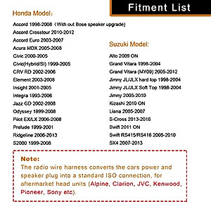 Thewinio Radio Stereo Wiring Harness for Honda 1993-2013, Suzuki 1998-2016 Car CD Player Aftermarket ISO Standard Adapter Plug Connector Replacement