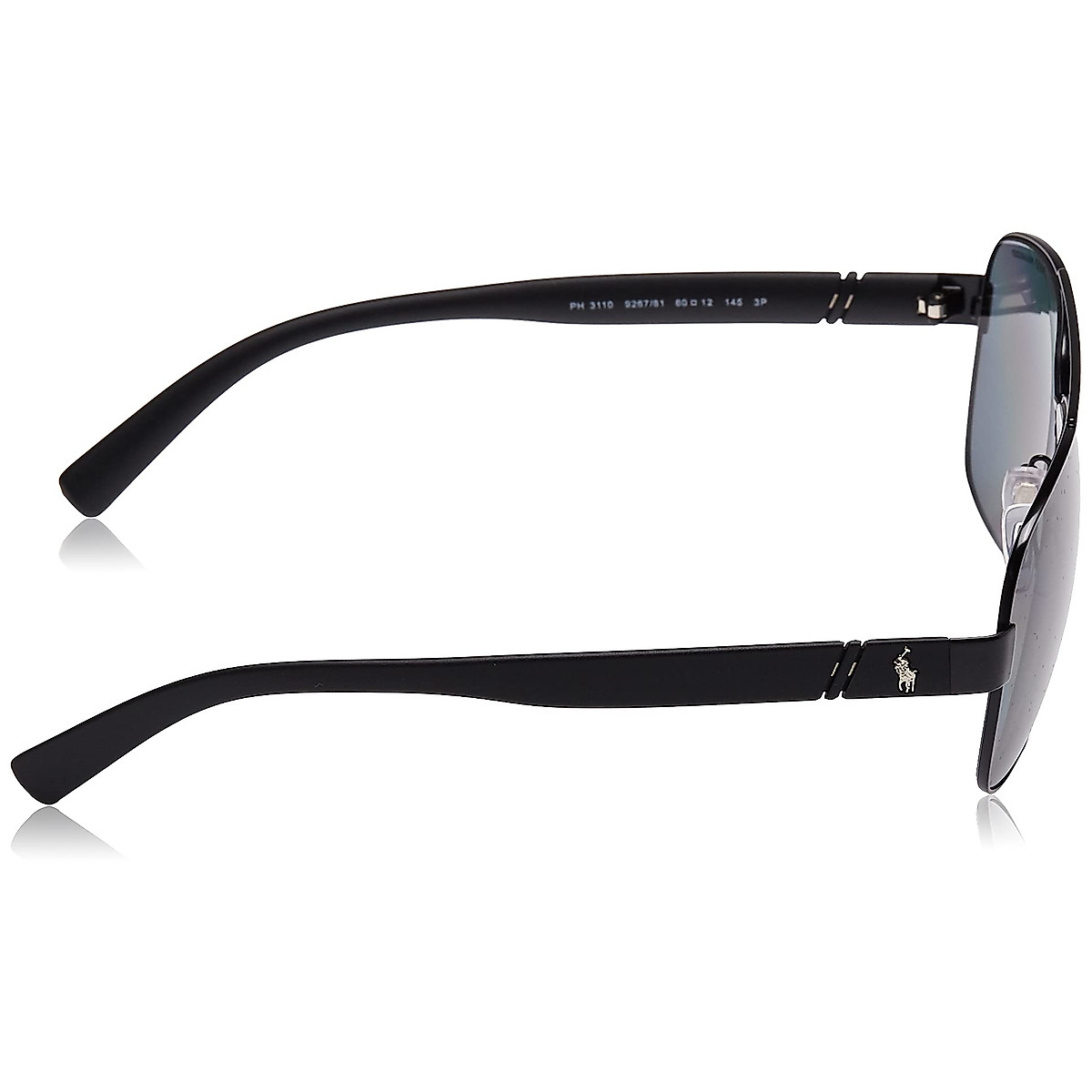 Polo Ralph Lauren Mens PH3110 Aviator Sunglasses, Semi-Shiny Black/Polarized Grey, 60 mm