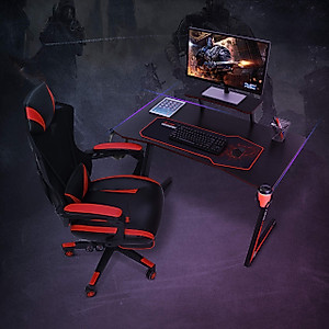 AuAg 44 inch Gaming Desk with Monitor Stand, Racing Style Home Computer Pc Table, Z-Shaped Gamer Game Work-Station with Cup Holder and Headphone Hook (44 inch)
