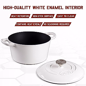 AILIBOO Enameled Cast Iron Dutch Oven - 4 Qt Dutch Oven Pot with Lid, Long-Lasting Enamel Dutch Oven for Bread Baking, Non-Stick Bread Dutch Oven, Enamel Cast Iron Cookware - White Dutch Oven 4 Quart