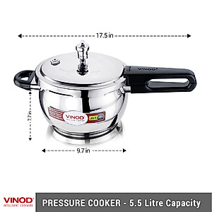 Vinod Pressure Cooker Stainless Steel – Glass Lid Handi Pot - 5.5 Liter – Indian Pressure Cooker – Stove Top Sandwich Bottom – Best Used For Indian Cooking, Soups, and Rice Recipes, Quinoa