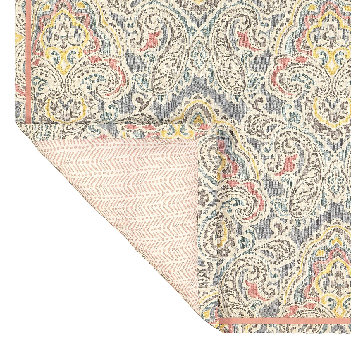 Waverly Artisanal Modern Farmhouse Damask 4 Piece Reversible Comforter Set, All Season Bedding, Includes One Comforter, One Bed Skirt and Two Pillow Shams, Machine Washable Full/Queen Bed Set, Mineral