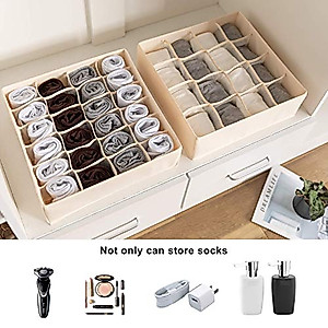 Libeder 2 Pack Socks Underwear Drawer Organizer Divider, 16 Cell Collapsible Cabinet Closet Organizer Storage Boxes for Clothes, Socks, Lingerie, Underwear, Ties, Beige